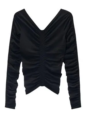 Alexander Wang Long-sleeve Wide V-neck Ruched Pullover - Black