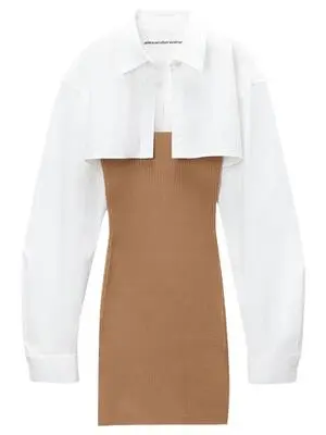 Alexander Wang Ribbed Cami Dress With Cropped Button-up Shirt - Brown