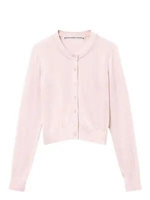 Alexander Wang Cropped Crewneck Cardigan With Bead Embellishment - Pink
