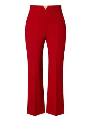 Valentino Garavani Vlogo Cropped Virgin Wool Crepe Straight Pants - Red