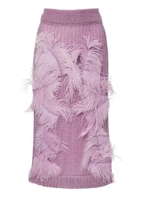 Attico Feather-trimmed Knitted Midi Skirt - Purple