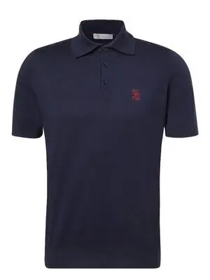 Brunello Cucinelli Embroidered Cotton Pique Polo Shirt - Blue