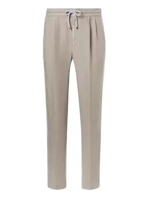 Brunello Cucinelli Pleated Linen Straight Pants - Grey