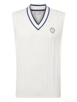 Brunello Cucinelli Cable-knit Embroidered Cotton Sweater Vest - White