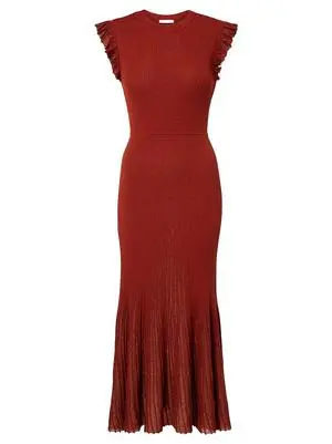 Ulla Johnson Noelle Knitted Lame Midi Dress - Orange