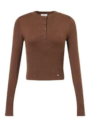 ADANOLA Logo-plaque Button-up Knitted Top - Mocha Brown