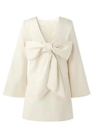MALINA Elna Bow-embroidered Mini Dress - Vanilla
