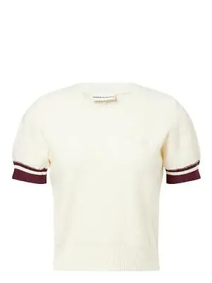 THE COUTURE CLUB Contrast-stripe Short-sleeve Knitted Top - Offwhite