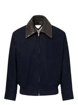 Bottega Veneta Woven-collar Long-sleeve Cotton-twill Jacket - Navy