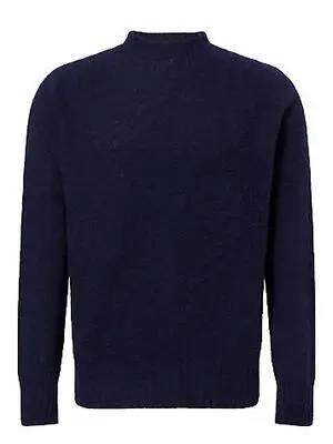 Sunspel Shetland Wool Crew Neck Jumper - Navy