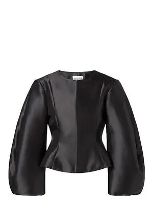 MALINA Vendela Balloon-sleeve Satin Blouse - Black