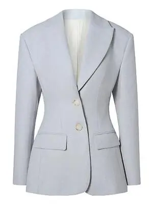 MALINA Ella Tailored Peplum Wool-blend Blazer - Blue Fishbone