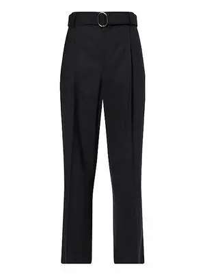Emporio Armani Belted Wide-leg Wool Blend Trousers - Black Beauty