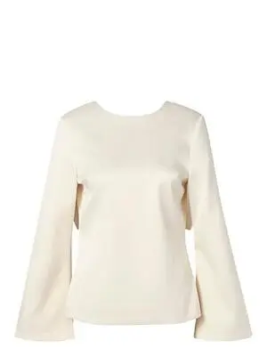 MALINA Elna Bow-embroidered Satin Top - Vanilla