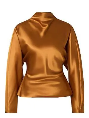 MALINA Zora Barrel-sleeve Satin Blouse - Amber