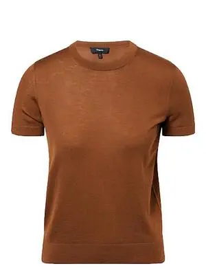 Theory Basic Short-sleeve Merino Wool Top - Caramel