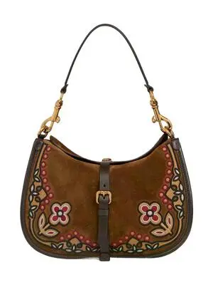 Etro Floral-embroidery Suede Shoulder Bag - Brown