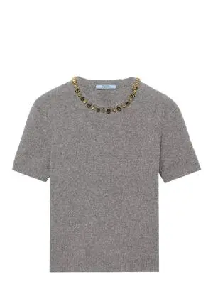 Prada Embellished Short-sleeved Sweater - Grey