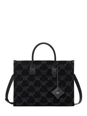 Mcm München Tote In Lauretos Lurex Jacquard - Black