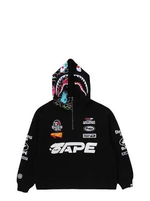 A BATHING APE X F1lv Logo Shark Relaxed Fit Half Zip Hoodie - Black