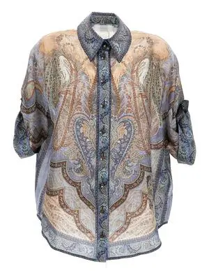 Zimmermann Wanderlust Short-sleeve Silk Shirt - Multicolor