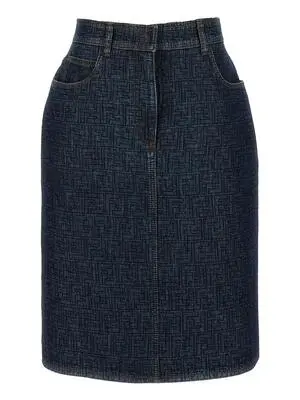Fendi Ff Padded Denim Skirt - Blue