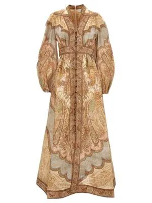 Zimmermann Midi Linen Dress With Tapestry Print - Multicolor