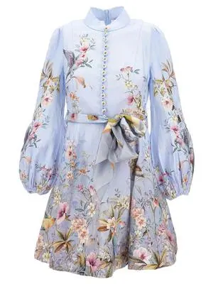 Zimmermann Mini Buttoned Linen Dress - Sky Blue