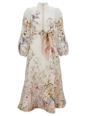 Zimmermann Buttoned Midi Linen Dress - Beige