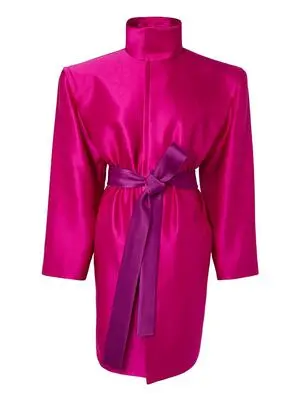 Saint Laurent Belted Silk-crepe Coat - Fuchsia