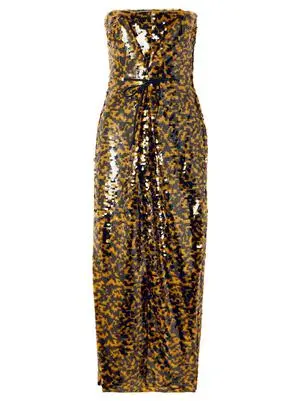 Staud Cece Strapless Sequined Tulle Midi Dress - Yellow