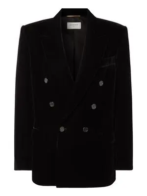 Saint Laurent Double-breasted Velour Blazer - Black
