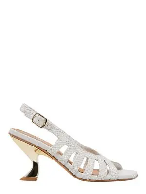 DOLCEVITA Sicily Slingback Kitten Heels - White Woven Leather