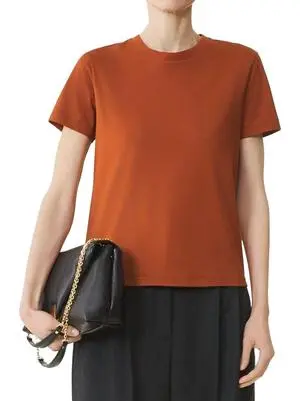 LANVIN Lanvin Cotton T-Shirt With Grosgrain Ribbon Detail Chestnuts