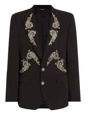 Dolce & Gabbana Single-breasted Jacket With Jewel Embellishments - Black