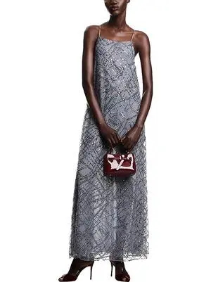 Emporio Armani Sequined Tulle Maxi Dress - Silver