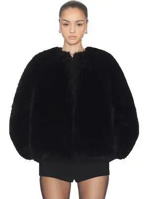 HAELO Long Hair Faux Fur Bomber - Black