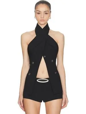 HAELO Wrap Lapel Halter Top - Black