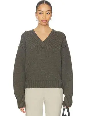 RÓHE Sculptural Compact V-neck Pullover - Forest Melange