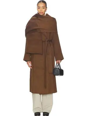 NICHOLAS Candice Scarf Double Wool Long Coat - Cacao