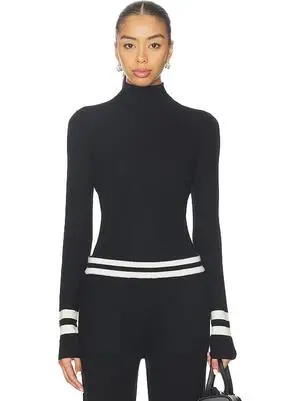 WHITE & WARREN Superfine Merino Striped Turtleneck - Black & Cream