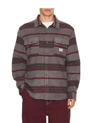 Brixton Altered Threads Overshirt In Grey - Multi Blanket Stripe