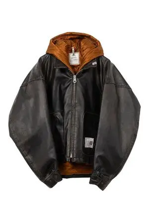 Mihara Yasuhiro Hooded Vegan Leather Jacket Black