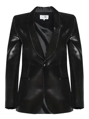 MAISON MARGIELA Distressed Metallic Jacquard Suit Jacket - Black