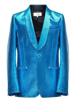 MAISON MARGIELA Distressed Metallic Jacquard Suit Jacket - Blue