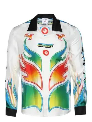 Casablanca Cuban Collar Long Sleeve Shirt Flame Laurel - White