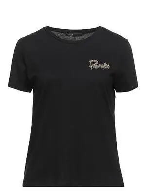 Maje T-shirt In Cotton And Modal Jersey With Contrasting Appliqués - Black