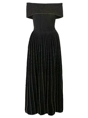 Carolina Herrera Bead-embroidered Off-shoulder Dress - Black