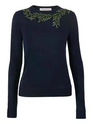Carolina Herrera Olive Branch Embroidered Sweater - Blue