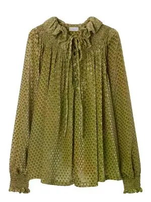 Burberry Ruffled-collar Velvet Blouse - Green